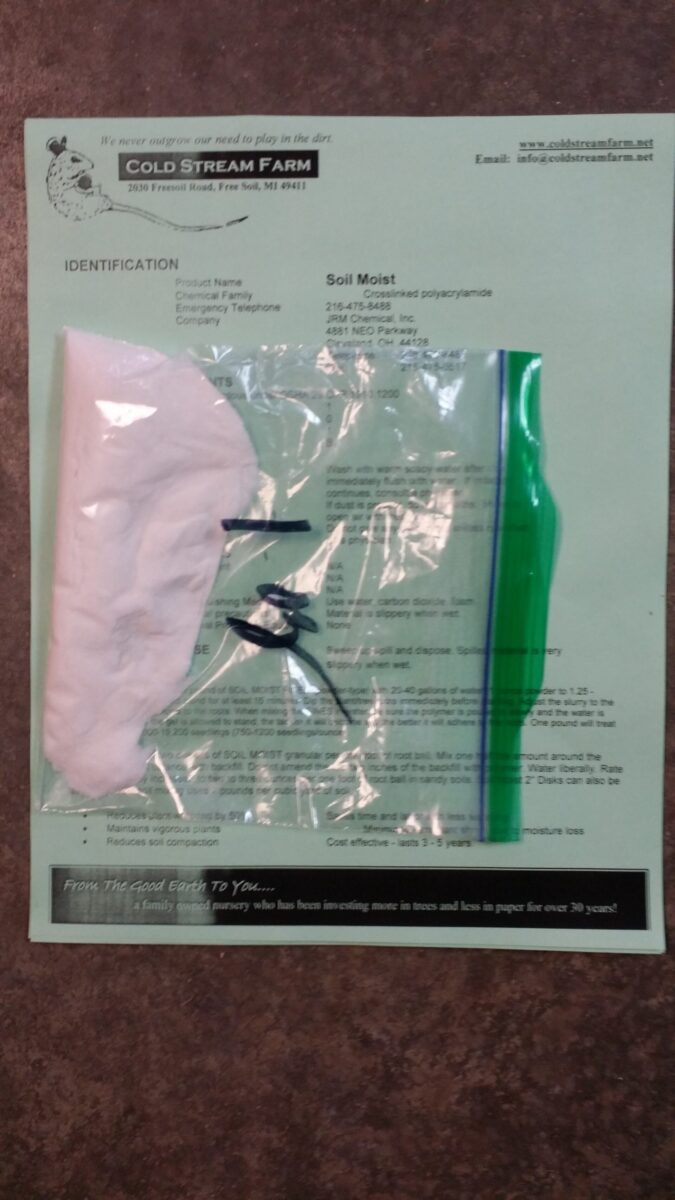 Soil Moist - Polymer Root Gel | Planting Supplies | Cold Streem Farm